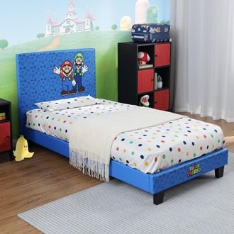 X Rocker X-Rocker Offizielles Nintendo Super Mario Gaming-Bett für Kinder, 90 cm Einzelbettgestell, Holzlatten, PU-Kunstleder, gepolstertes Kopfteil, Mario & L