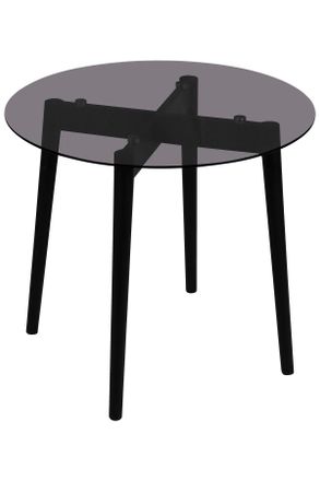 CARRYHOME Beistelltisch, Grau, Schwarz, Holz, Glas, Kautschukholz, vollmassiv, rund, rund, 50x45x50 cm, einfacher Aufbau, Wohnzimmer, Wohnzimmertische, Beistell