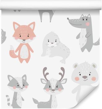 OEM Carta Da Parati Con Animali Sorridenti In Colori Pastello Per Soggiorno E Camera Da Letto, 50x1000 Cm