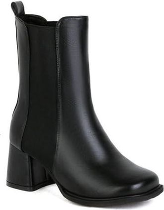 Generic Chelsea Chaussures dhiver tendance à bout carré avec doublure en peluche chaude pour femme, Noir, 38.5 EU