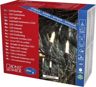 Konstsmide 6080-100 LED Minilichterkette / f&uuml;r Au&szlig;en (IP44) / VDE gepr&uuml;ft / 24V Au&szlig;entrafo / 304 warm wei&szlig;e Dioden / gr&uuml;nes Kabel