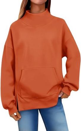 Generic Sweat &agrave; Capuche Femme Sweat-shirt Saison Imprim&eacute; Graphique Manches Longues Pull Tricot&eacute; Tops Col Montant Pull Femme Sweat-shirt Sans, Orange, 3XL