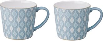 Denby Impression Blue Gro&szlig;e Kaffeetassen Set mit 2 St&uuml;ck - 400 ml Steingut-Keramik-Teetassen-Set - sp&uuml;lmaschinenfest, mikrowellengeeignet