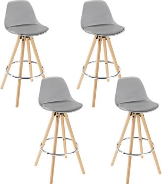Woltu Barhocker 4er Set Barstuhl aus Kunstleder Holzgestell mit Lehne + Fußstütze Design Stuhl Küchenstuhl optimal Komfort Grau, BH45gr-4