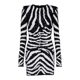 Balmain Kurzes zweifarbiges Kleid mit Pailletten Zebra - - Dresses - Damen - Schwarzk - M
