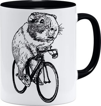 OM3 Meerschweinchen Fahrrad Radler Tasse - Keramik Becher - 11oz 325ml - Fun Bicycle Fahrradfahrer - Schwarz