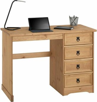 IDIMEX Bureau en pin salsa avec 4 tiroirs, style mexicain, finition teintée/cirée