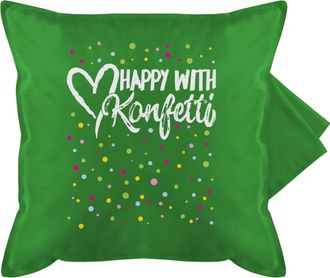 Shirtracer Kissenbezug - Karneval & Fasching - Kissen - Happy with Konfetti - 50 x 50 cm - Gr&uuml;n - polster karnevalskissen fasching- kissenbez&uuml;ge kissenh&uuml;lle fast