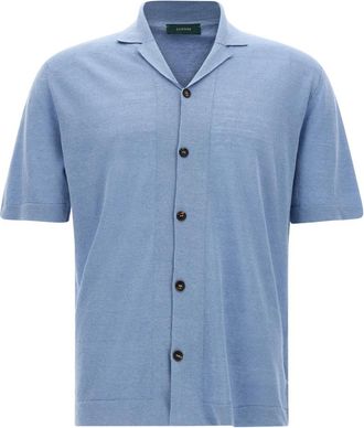 Zanone Homme, Chemises, Bleu, Taille: 2XL Chemise à Manches Courtes en Tricot et Mélange de Lin