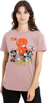 Mickey Mouse Disney Womens Mickey Mouse Friends Vintage Group 8th Birthday Ladies, Pink T-Shirt, XXL