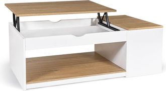 IDMarket Couchtisch, aufklappbar, rechteckig, mit Truhe, Holz, Weiß und Buchenoptik