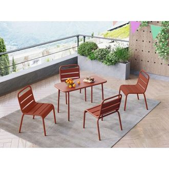 Vente-Unique Salle &agrave; manger de jardin pour enfants en m&eacute;tal - une table et 4 chaises empilables - Terracotta - POPAYAN de MYLIA