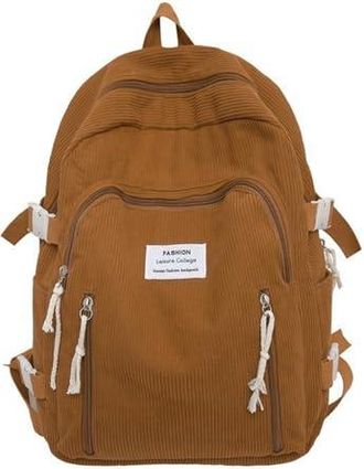 Generic Sac à dos décontracté en velours côtelé pour étudiant Sac à bandoulière Sac à dos Valise pour voyage, marron, taille unique