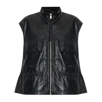AllSaints Femme, Vestes, Noir, Taille: 32 FR Gilet en cuir Flor coupe d&eacute;contract&eacute;e