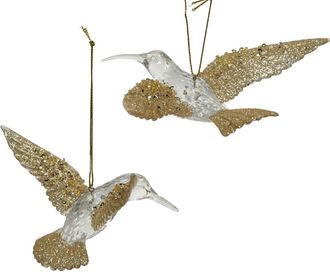 Decoris Christbaumschmuck Kunststoff 11cm x 1 Stück Sortiert Kolibri Vogel bruchsicher transparent klar Gold