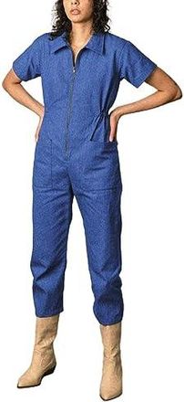 Generic Salopette de travail pour femme - Grandes tailles - Combinaison dété longue - Avec fermeture éclair - Avec col - Salopette de loisirs - Coupe conforta