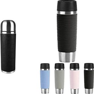 Emsa Senator Isolierflasche 515714, 1,0 L, Schwarz & Travel Mug Waves Grande Isolierbecher N20119, 0,5 L, bis zu 6h heiß und 12h kalt, 100% dichter Thermob