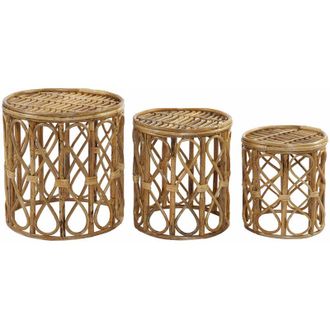 DKD Home Decor Dkd Home Decor - Auxiliary Table Set 3 Wicker 38x38x43.4 nat&uuml;rliches Weidenmaterial mehrfarbiger Farbfamilienhilfstabellen Details