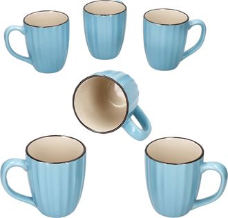 Mäser OSITA Hellblau 6er Set Kaffeebecher I 300 ml I blau & cremefarbene Steingut-Becher mit Henkel für 6 Personen I Tassen für Heißgetränke wie Tee, Kakao 