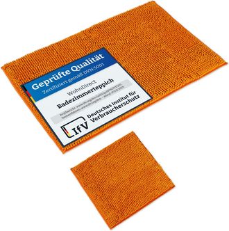 WohnDirect Badematten Set 2 teilig Orange - WC Vorleger (45x45cm), Badematte (70x120cm) - rutschfest waschbar Badezimmerteppich OHNE WC-Ausschnitt
