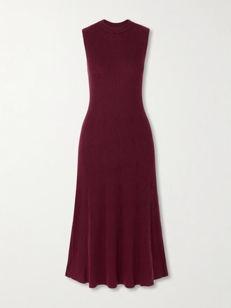 SA SU PHI Midikleid Aus Einer Kaschmir-seidenmischung In Rippstrick - Burgunder