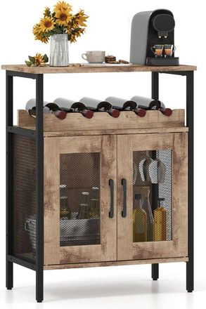 Costway Buffet de Cuisine à 2 Portes en Treillis, avec Placard Porte-verre, 60 x 34 x 79 cm, Naturel