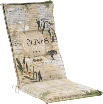 JACK Hochlehner Sesselauflage Sitzpolster Gartenstuhlauflage Stuhlauflage Polsterauflage | 120 x 50 x 8 cm | Gr&uuml;n | Olivenbl&auml;ttermotiv | Baumwolle