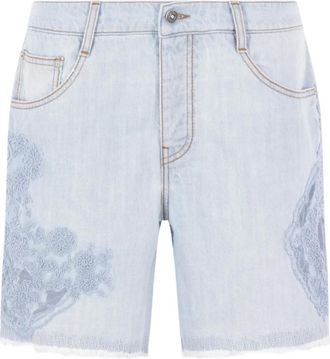 Ermanno Scervino Femme, Shorts, Bleu, Taille: 36 FR Short en jean avec dentelle Rebrod&eacute;