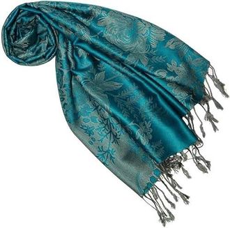 Lorenzo Cana Lorenzo Cana Écharpe, pashmina, motif floral tissé, 70 x 180 cm, en fibre naturelle de modal, jacquard, Turquoise/noir, Taille Unique