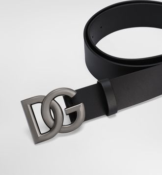 Dolce & Gabbana Lux Leather Belt With Crossover Dg Logo Buckle - Mann G&uuml;rtel Schwarz Leder 125