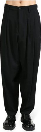 Yohji Yamamoto Homme, Pantalons, Noir, Taille: L Pantalon de Mode Noir Pliss&eacute;