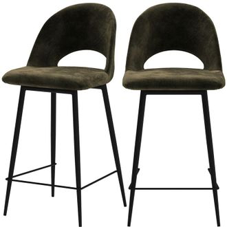 Rendez-Vous D&eacute;co Rendez-Vous D&eacute;co - Lot de 2 chaises de bar mi-hauteur 65 cm en velours vert - Dossier H 30 cm - Assise 44 x 43 cm - R&eacute;sistante jusqu&agrave; 150 kg