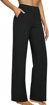 Generico Pantalon de jogging baggy pour femme - Contr&ocirc;le du ventre - Jambe large - Push Up - Coupe droite - Pantalon de travail formel avec poches - Couleur un