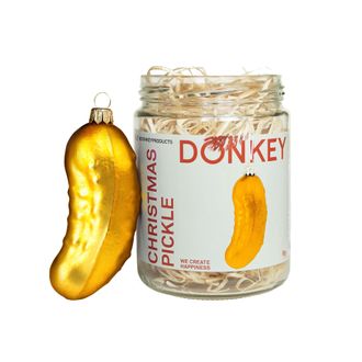 Donkey Weihnachtsgurke im Glas - Gelbe Weihnachtsgurke aus Glas als Anhänger für den Weihnachtsbaum. Lustiger Christbaumschmuck im Gurkenglas, Aufbewahrung
