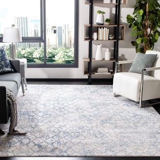 Safavieh Distressed Teppich für Wohnzimmer, Esszimmer, Schlafzimmer - Amelia Collection, Kurzer Flor, Hellgrau und Blau, 91 X 152 cm