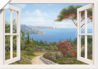 Artland Wanddeko Poster & Kunstdrucke Wandposter 100x70 cm Fensterblick Fenster Küste Meer Bucht Landschaft Natur Malerei Kunst T4EF
