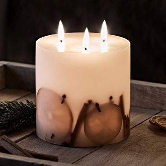 Lights4fun Bougie Pilier TruGlow 3 Mèches à LED Oranges et Épices Séchées