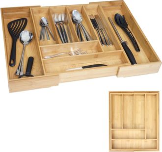 Mendler Besteckkasten HWC-B20AM, Schubladeneinsatz Geschirrkasten, Bambus variabel 35-58x45cm