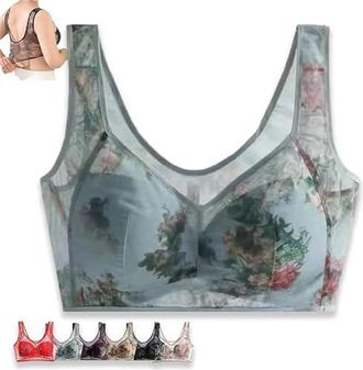 Generic Foxyseniors Soutien-gorge push-up sans couture en dentelle et soie glacée, bleu, 3XL