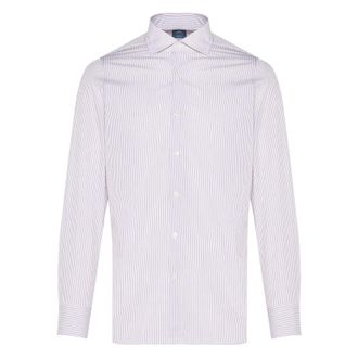 Finamore Homme, Chemises, Violet, Taille: 2XL Chemise en coton rayée fabriquée en Italie