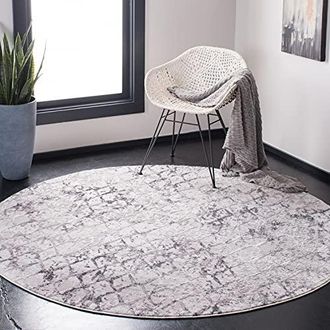 Safavieh Distressed Teppich für Wohnzimmer, Esszimmer, Schlafzimmer - Amelia Collection, Kurzer Flor, Grau und Hellgrau, 90 x 90 cm