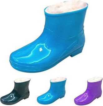 Generic Bottes de pluie courtes en caoutchouc pour femme - Chaudes et confortables - Doublure en peluche - Bout rond - Imperm&eacute;ables - Antid&eacute;rapantes, bleu, 37