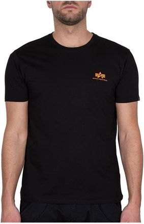 Alpha Industries Alpha Industries Herren Basic T Small Logo T-Shirt, Black/Neon Orange, Large