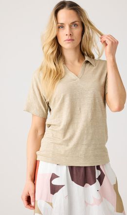 Knowledge Cotton Apparel Damen vegan Poloshirt Split Neck Twill Beige