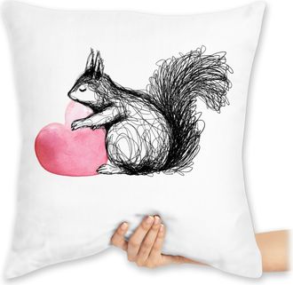 Shirtracer Kissen 40x40 Zierkissen - Eichh&ouml;rnchen mit Herz I Eichh&ouml;rnchen Liebe Geschenk P&auml;rchen I Paar Geschenkidee Valentinstag - 40 x 40 cm - Wei&szlig;