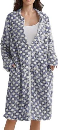 ORANDESIGNE Peignoir de Bain Femme Court Robe de Chambre Polaire Peignoir Polaire Peignoirs Hiver Robe Peluche avec Fermeture &eacute;clair A Bleu M