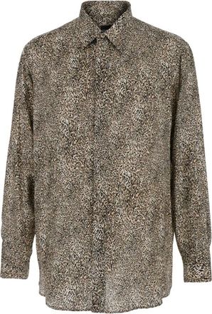 Emporio Armani Homme, Chemises, Brun, Taille: L Chemise Animalier Marron Viscose Laine