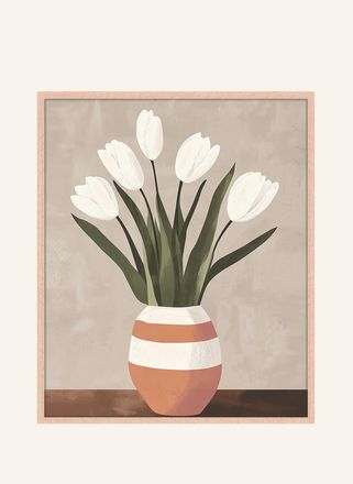 Any Image Any Image Wandbild Wei&szlig;e Tulpen Beige Vase Mit Rahmen braun