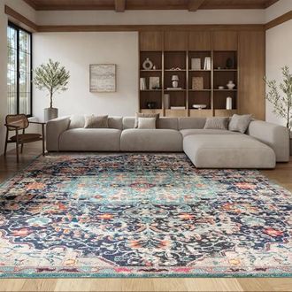 Safavieh Boho Teppich f&uuml;r Wohnzimmer, Esszimmer, Schlafzimmer - Madison Collection, Kurzer Flor, Schwarz und Blaugr&uuml;n, 244 X 305 cm