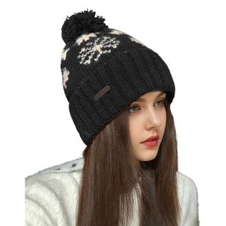 Generic Bonnet Femme Hiver Bonnet Femme Chapeau Femme Hiver Confortable Classique - Tricot&eacute; Bobble &Agrave; Bord Roul&eacute; Fair Isle, Chaud pour Activit&eacute;s Ext&eacute;rieures en